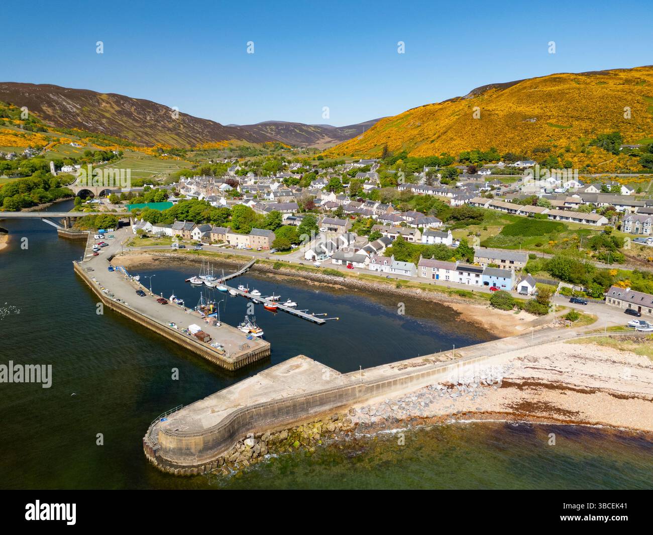 Aerial view of Helmsdale, Sutherland, Highland, Scotland, UK Stock ...