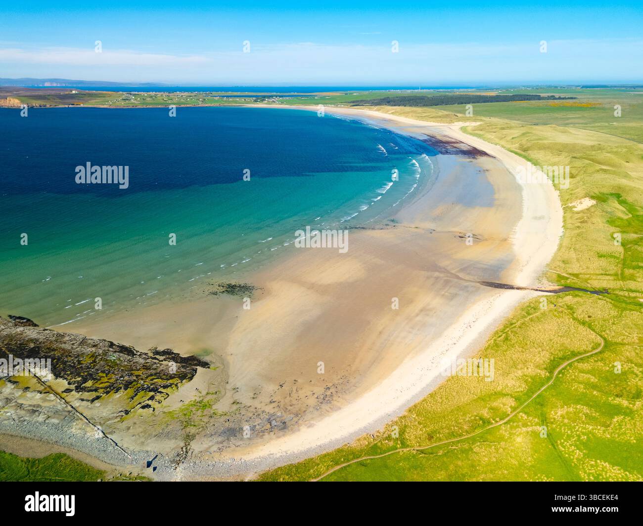 Aerial view of Dunnet Beach near Dunnet, Caithness, Scotland, UK Stock ...