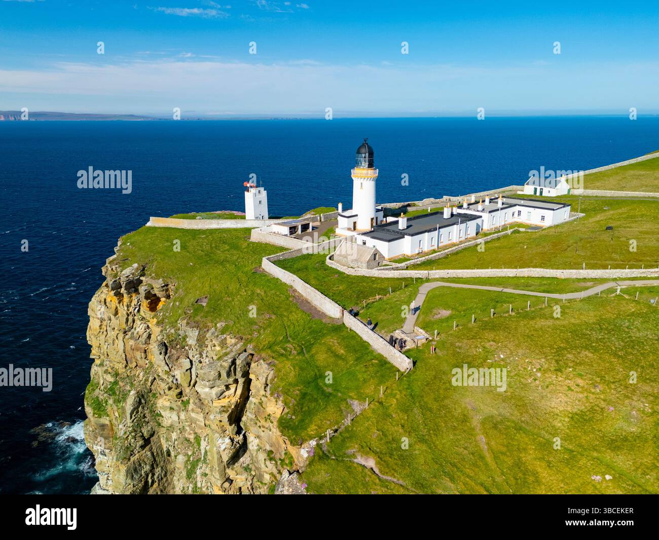 Aerial view of Dunnet Head Lighthouse at the most northerly point on ...