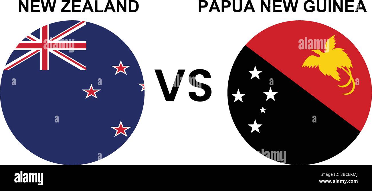 New Zealand vs Papua New Guinea Cricket Match Vector – Editable Flags ...
