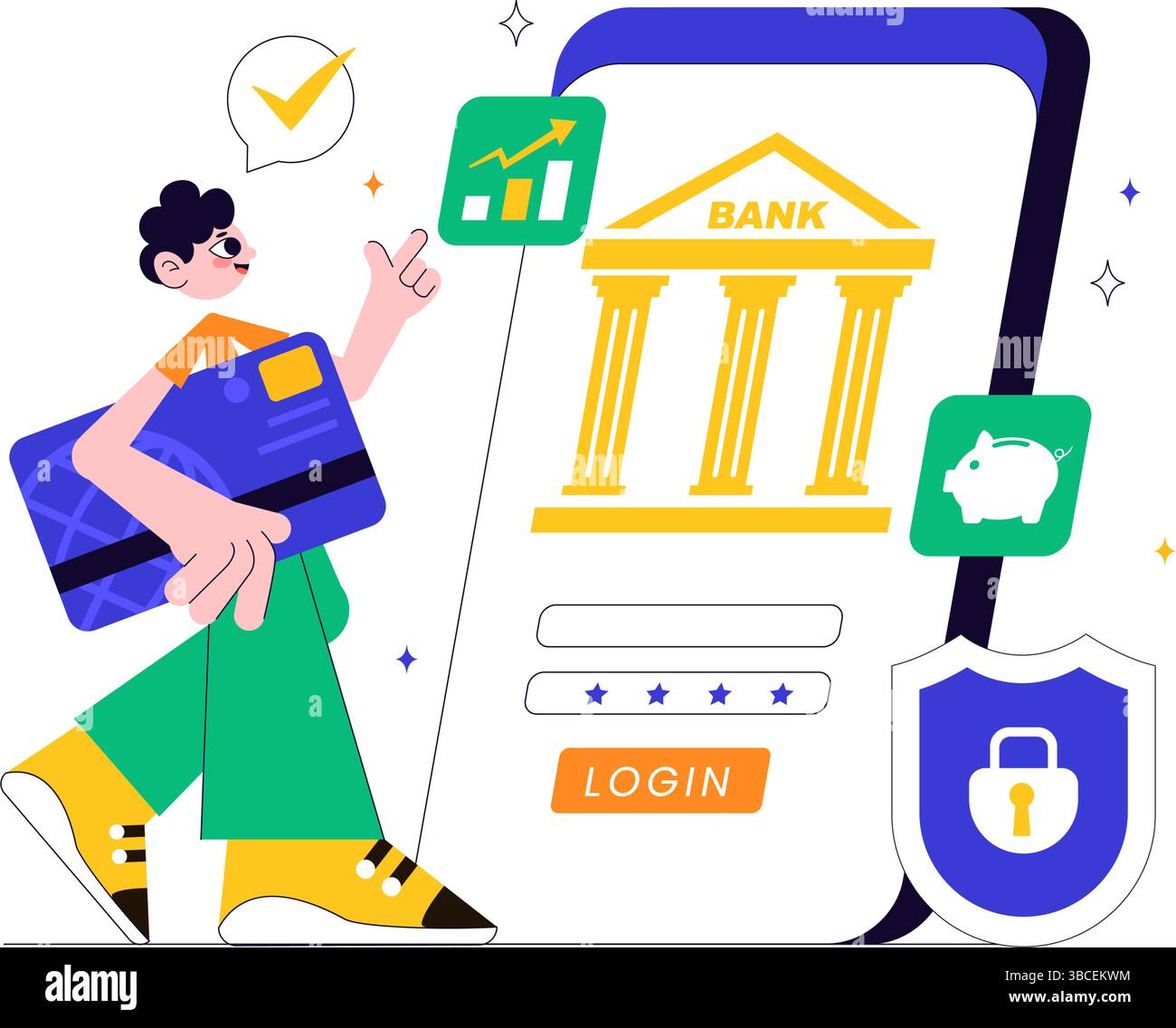 Mobile Banking Vector Illustration featuring a Wallet App for Payment ...