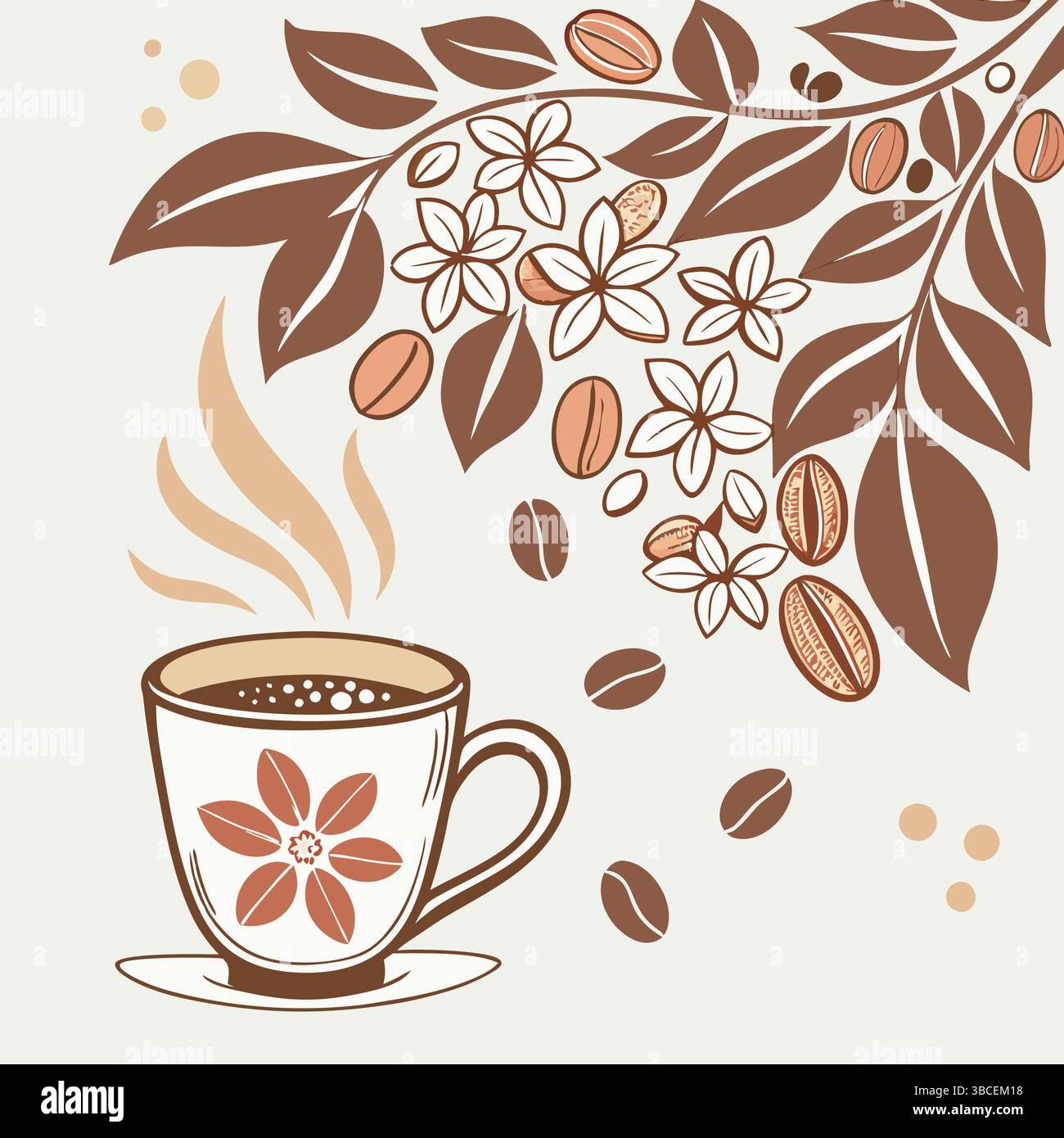 Autumn Floral Coffee Cup Vector with Decorative Fall Leaves and Coffee ...