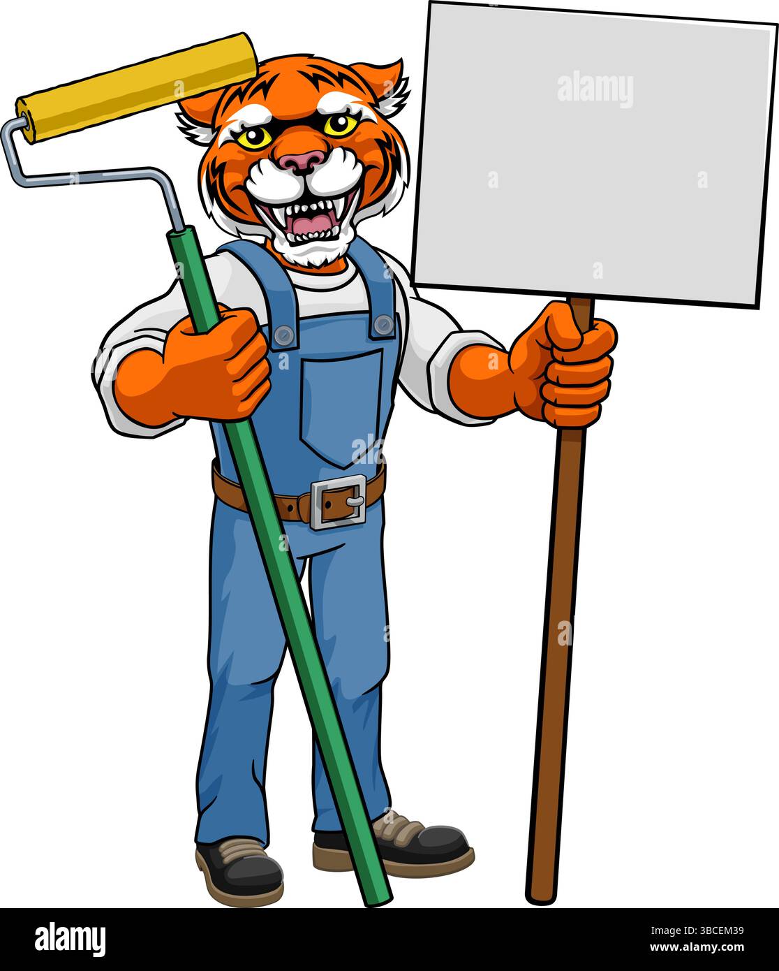 Rhino Painter Decorator Paint Roller Mascot Man Stock Vector Image ...