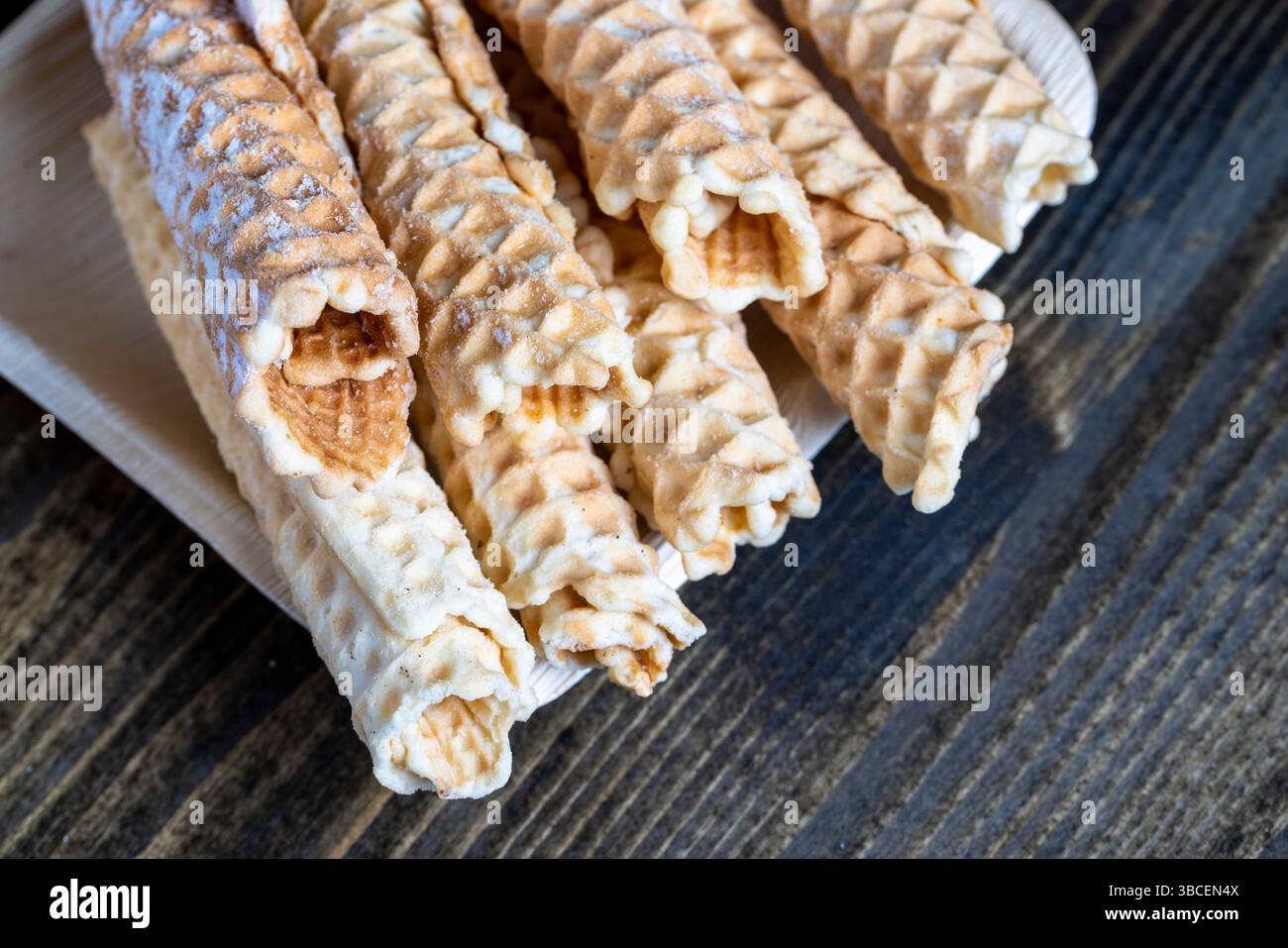 Homemade crispy waffles on the table , waffle wheat flour dessert Stock ...