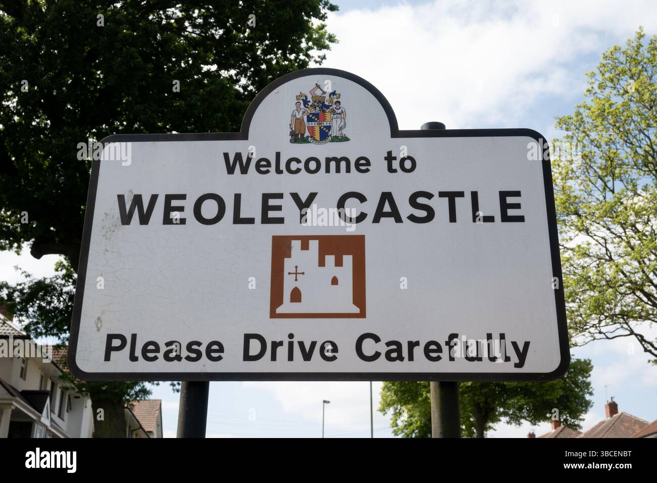Weoley Castle sign, Birmingham, West Midlands, England, UK Stock Photo ...