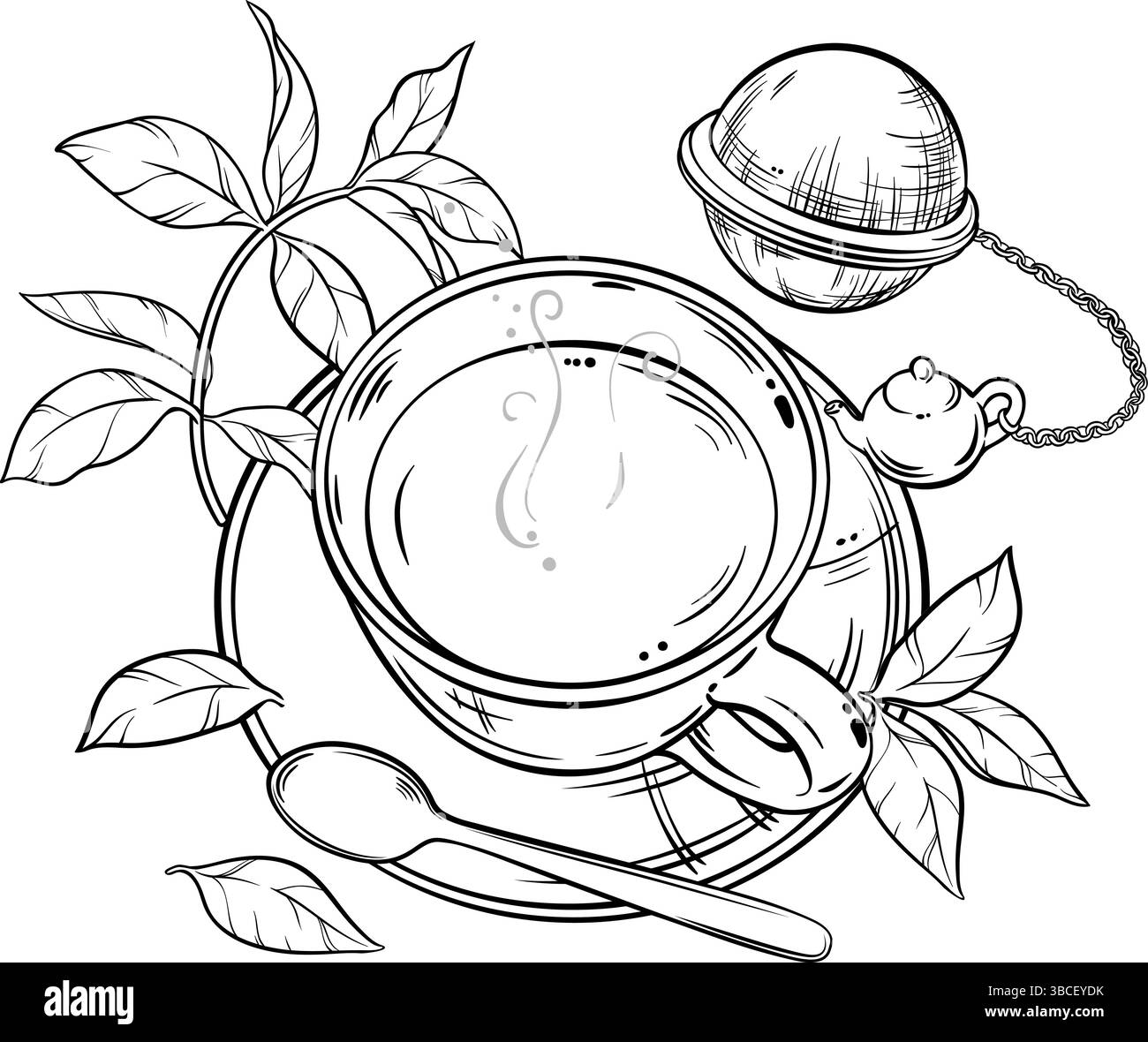 Cup of Tea and Tea Leaves Outline Illustration Stock Vector Image & Art ...