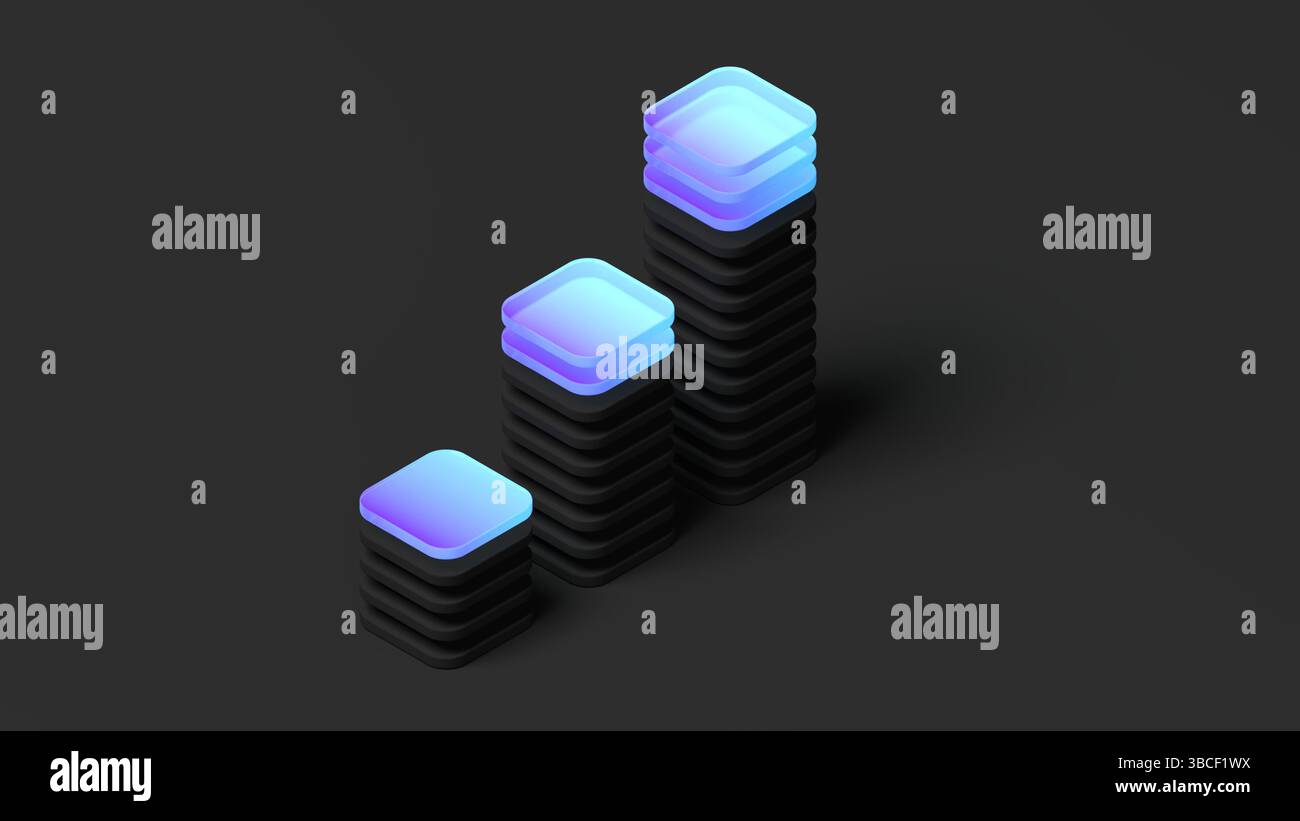 Abstract column chart. Solid and translucent. Black and blue color ...