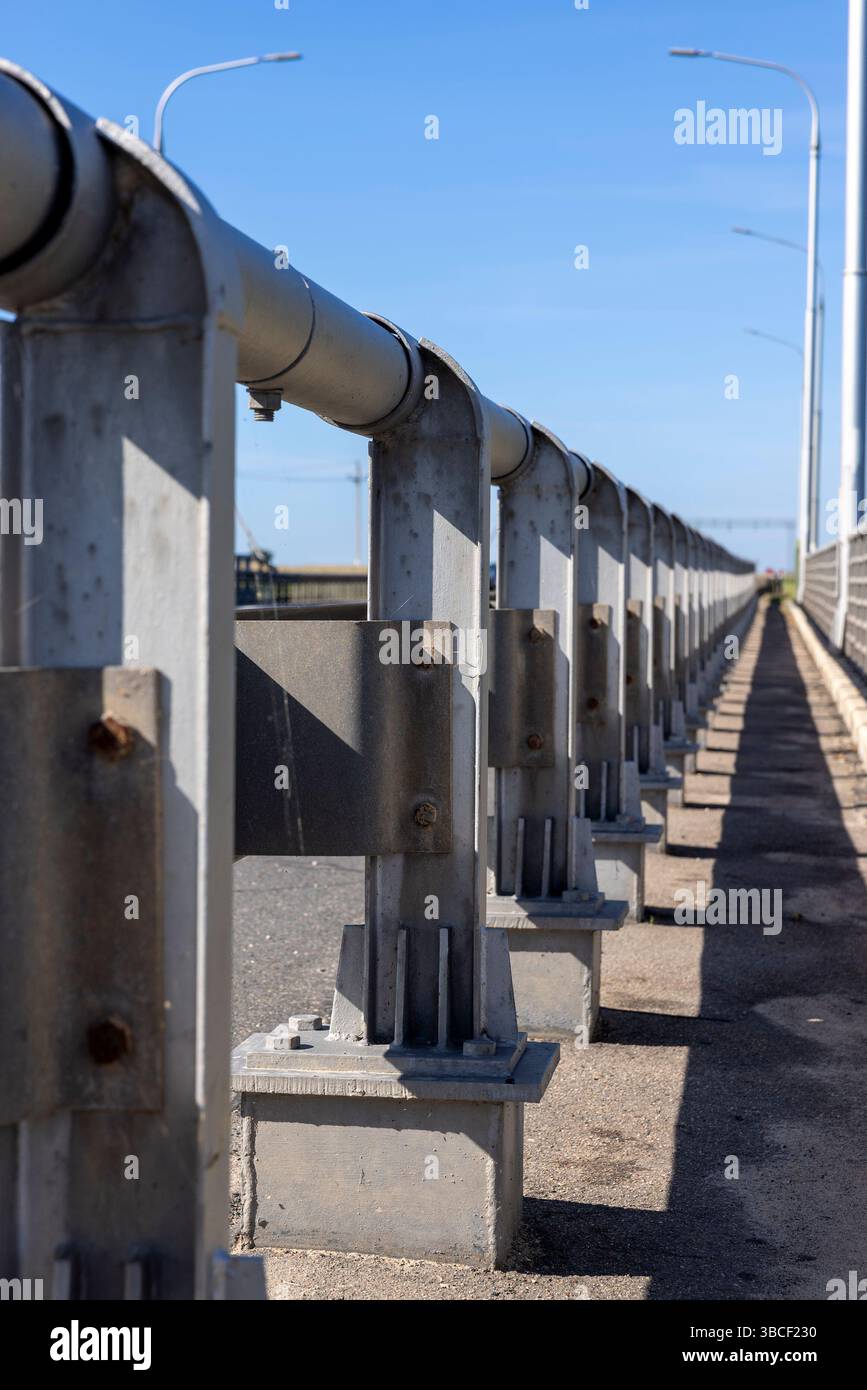Metal railings on the bridge to protect against falling, metal ...
