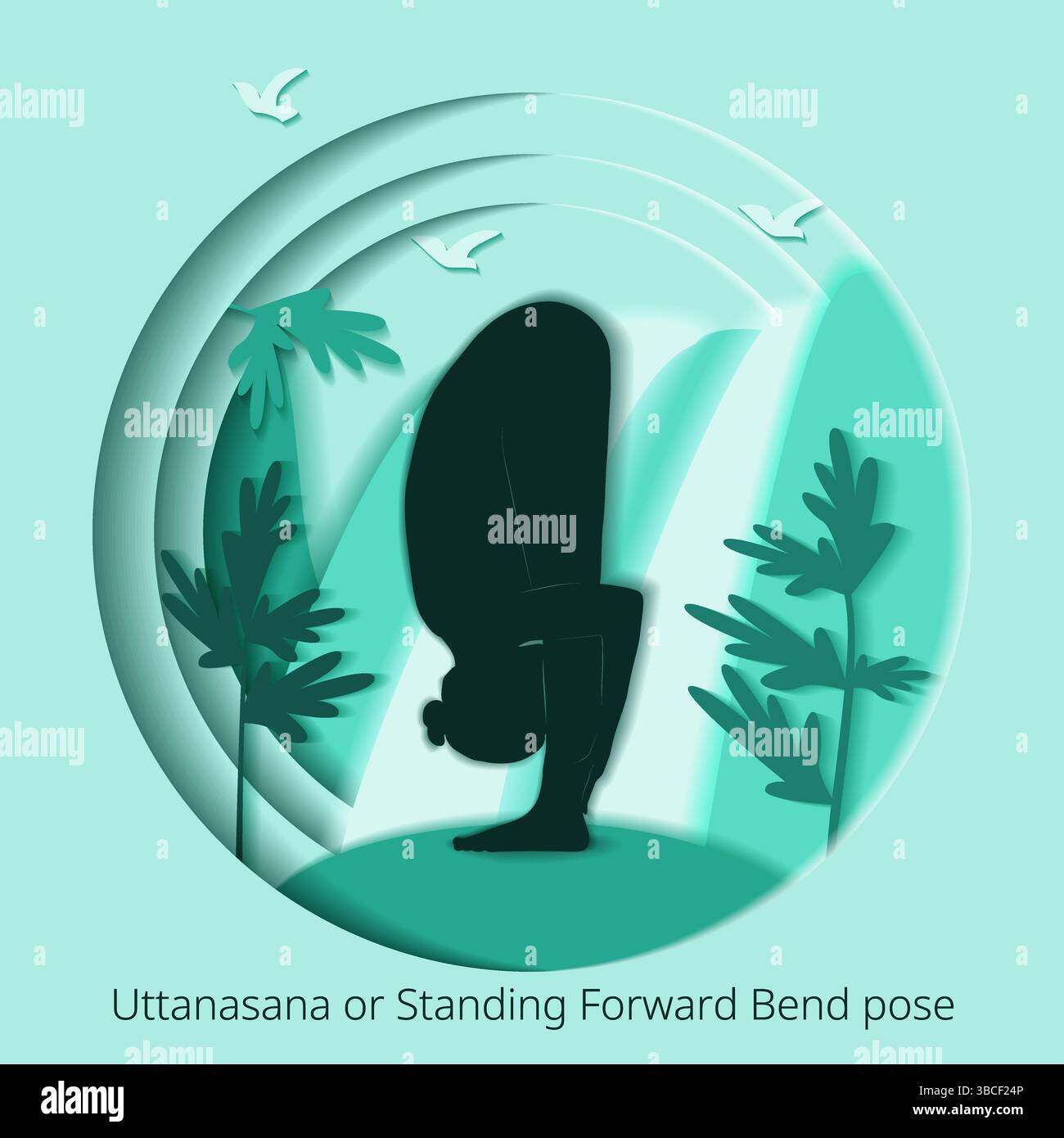 International Yoga Day. Uttanasana pose. Standing Forward Bend pose ...