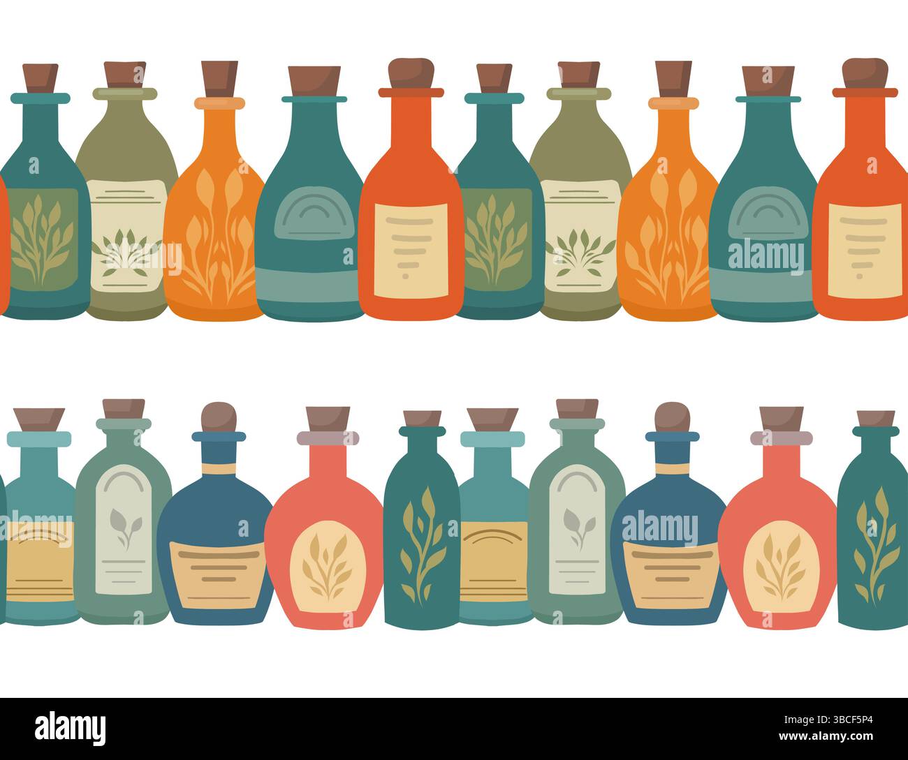 Vector set of seamless borders with vintage potion bottles for frames ...