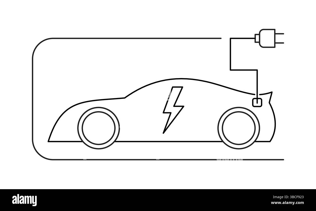 Modern electric car with plug icon, editable stroke ev car symbol, eco ...