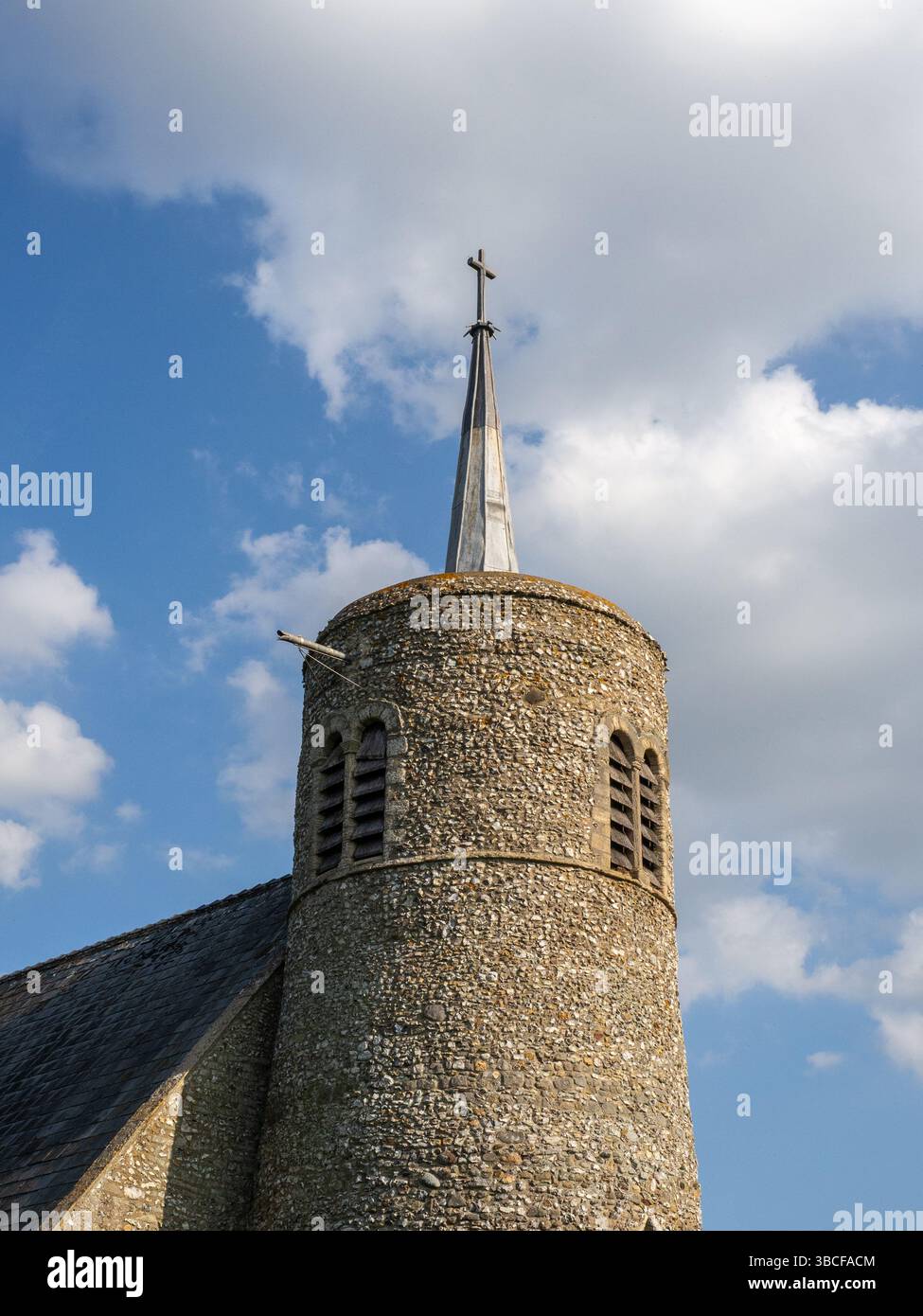 Exterior view of the round tower church of St Mary, Titchwell village ...