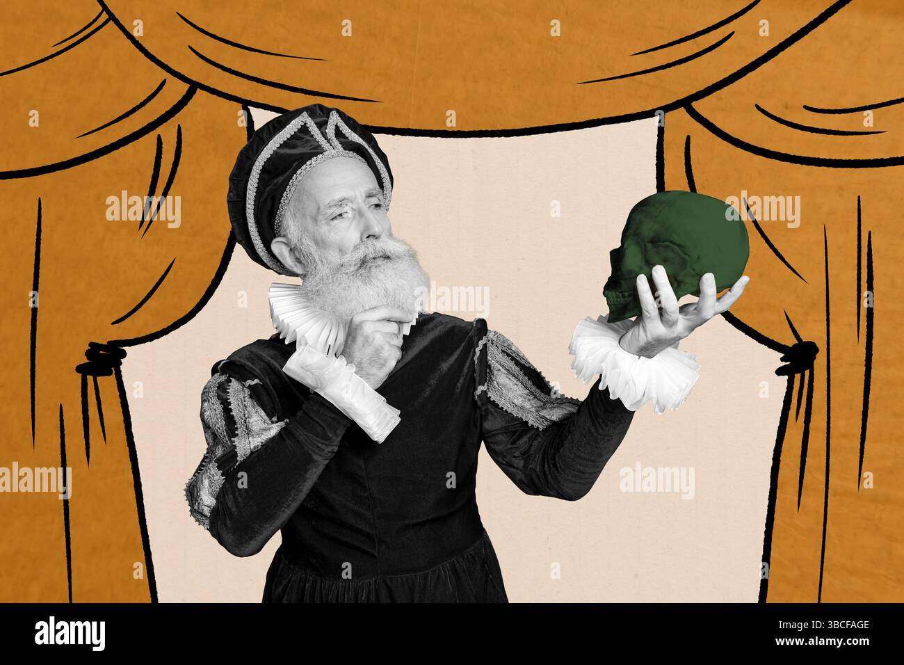 3D collage trend composite sketch poster of aristocratic fashion beard ...