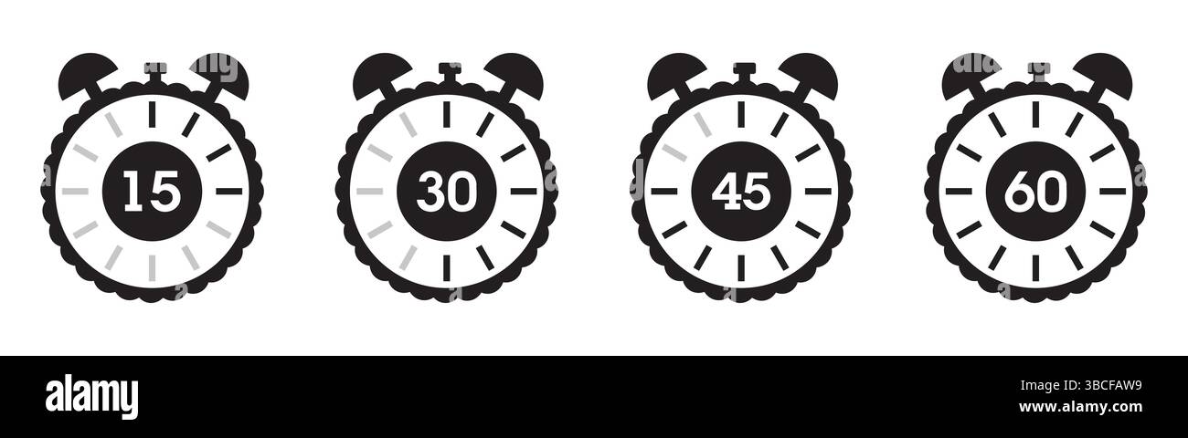 Minimalist Timer Icons – Alarm Clock Symbols Marked 15, 30, 45, 60 ...