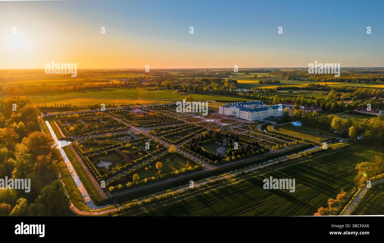 Aerial view of Baroque palace with formal gardens , Rundale Palace ...