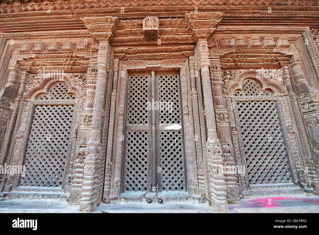 Beautiful wooden door and windows at the Rameshwar Temple in the Durbar ...