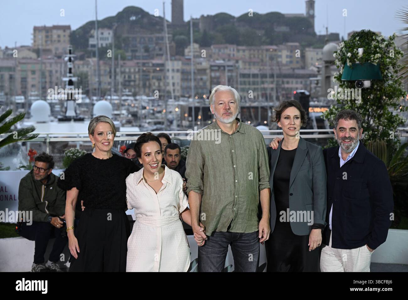 (left to right) Jennifer Robinson, wife Stella, Julian Assange ...