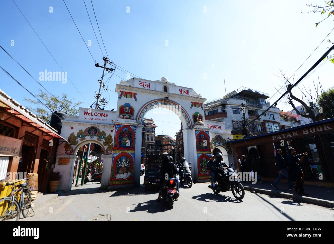 A gate to the old city of Lalitpur, Kathmandu Valley, Nepal Stock Photo ...