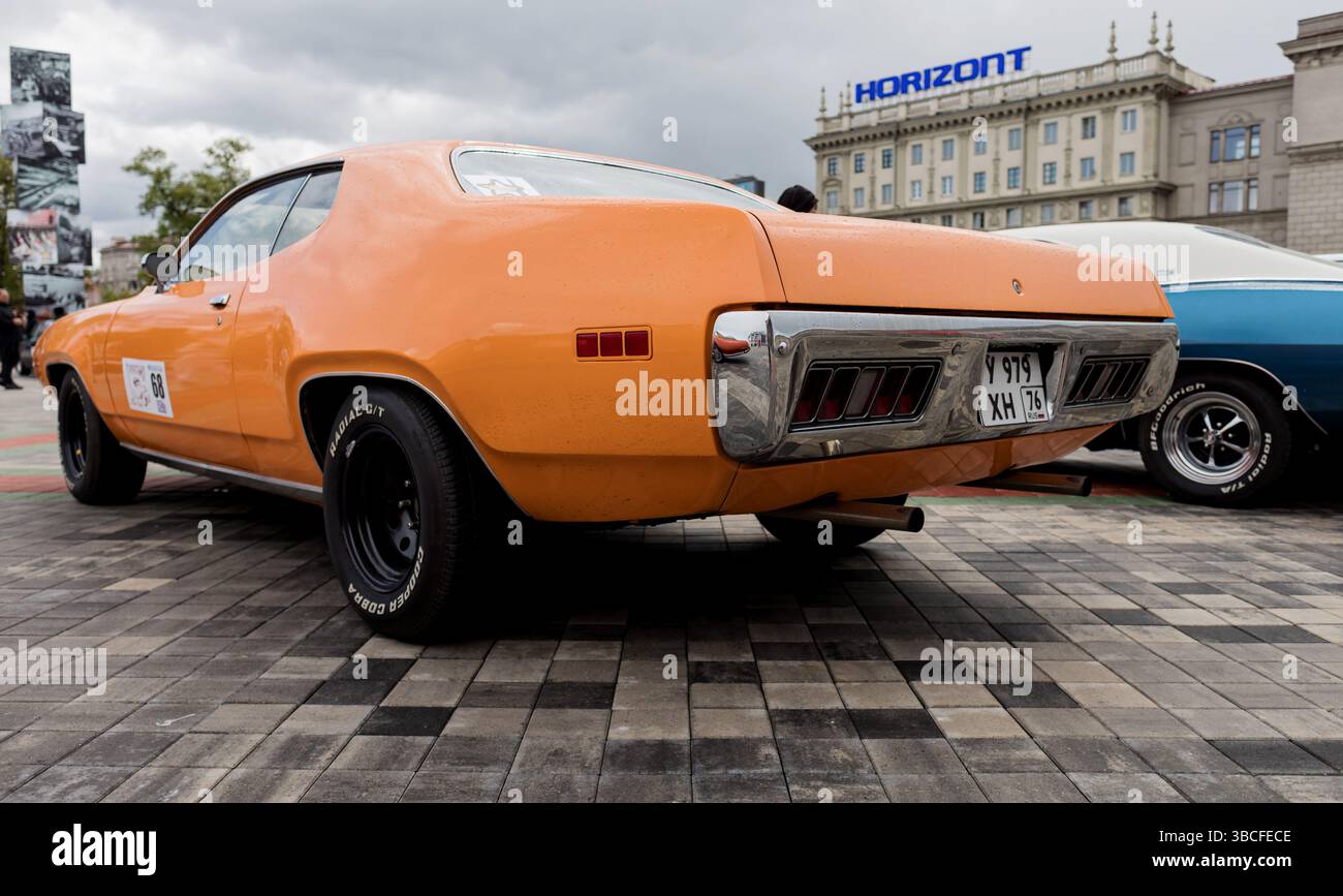 Minsk, Belarus, May 20, 2025 - Back view of classic american muscle car ...