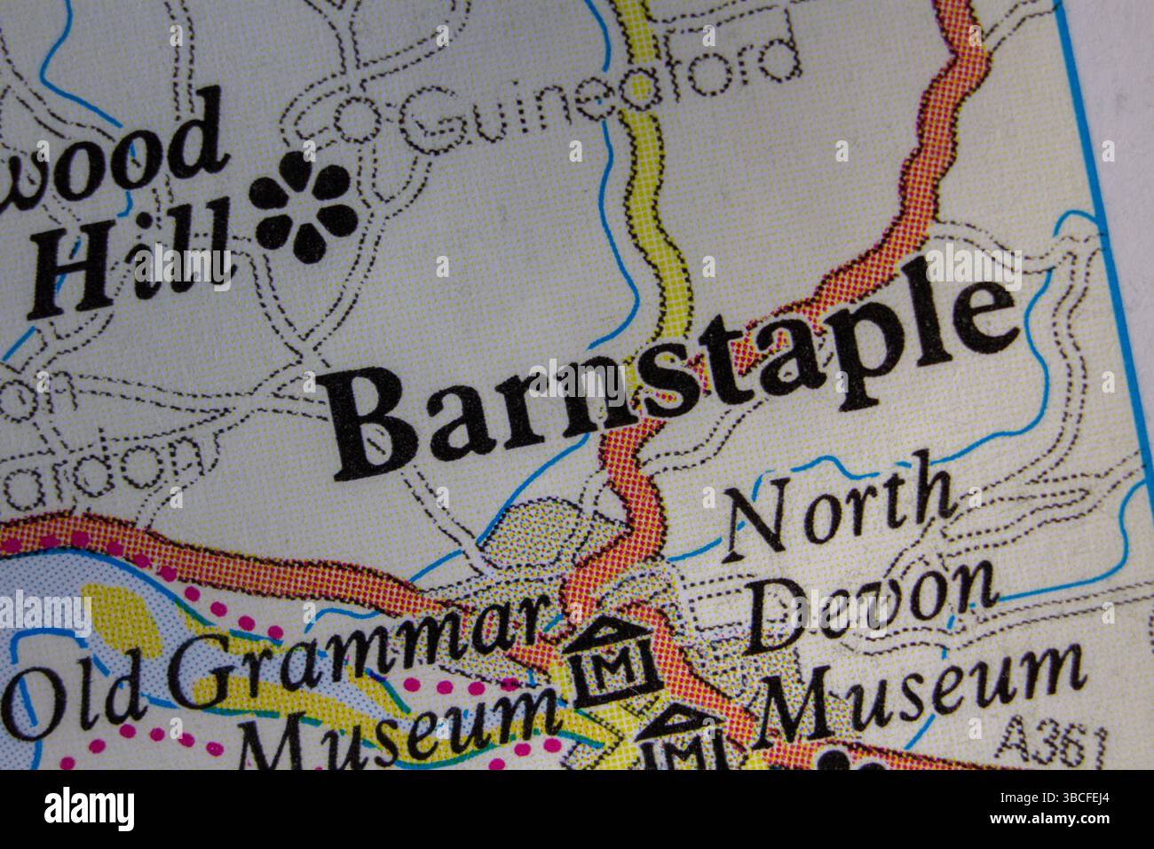Barnstaple - England, United Kingdom colour atlas map town name of the ...