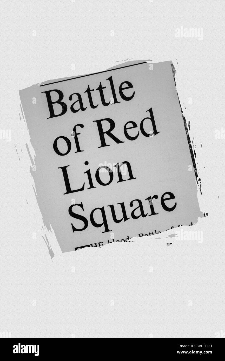 Battle of Red Lion Square - news story from 1974 UK newspaper headline article title Stock Photo ...