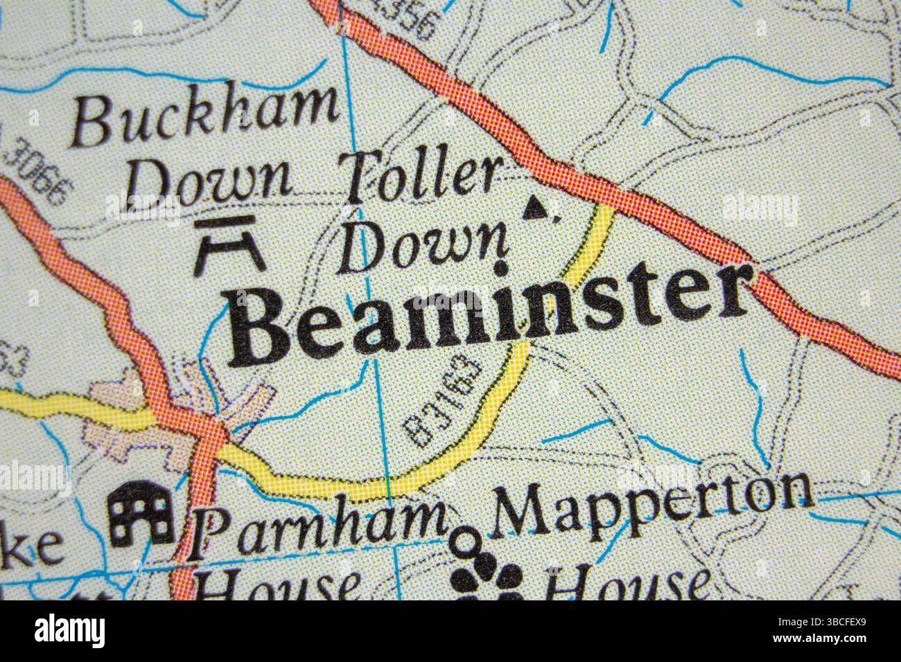 Beaminster - England, United Kingdom colour atlas map town name of the ...