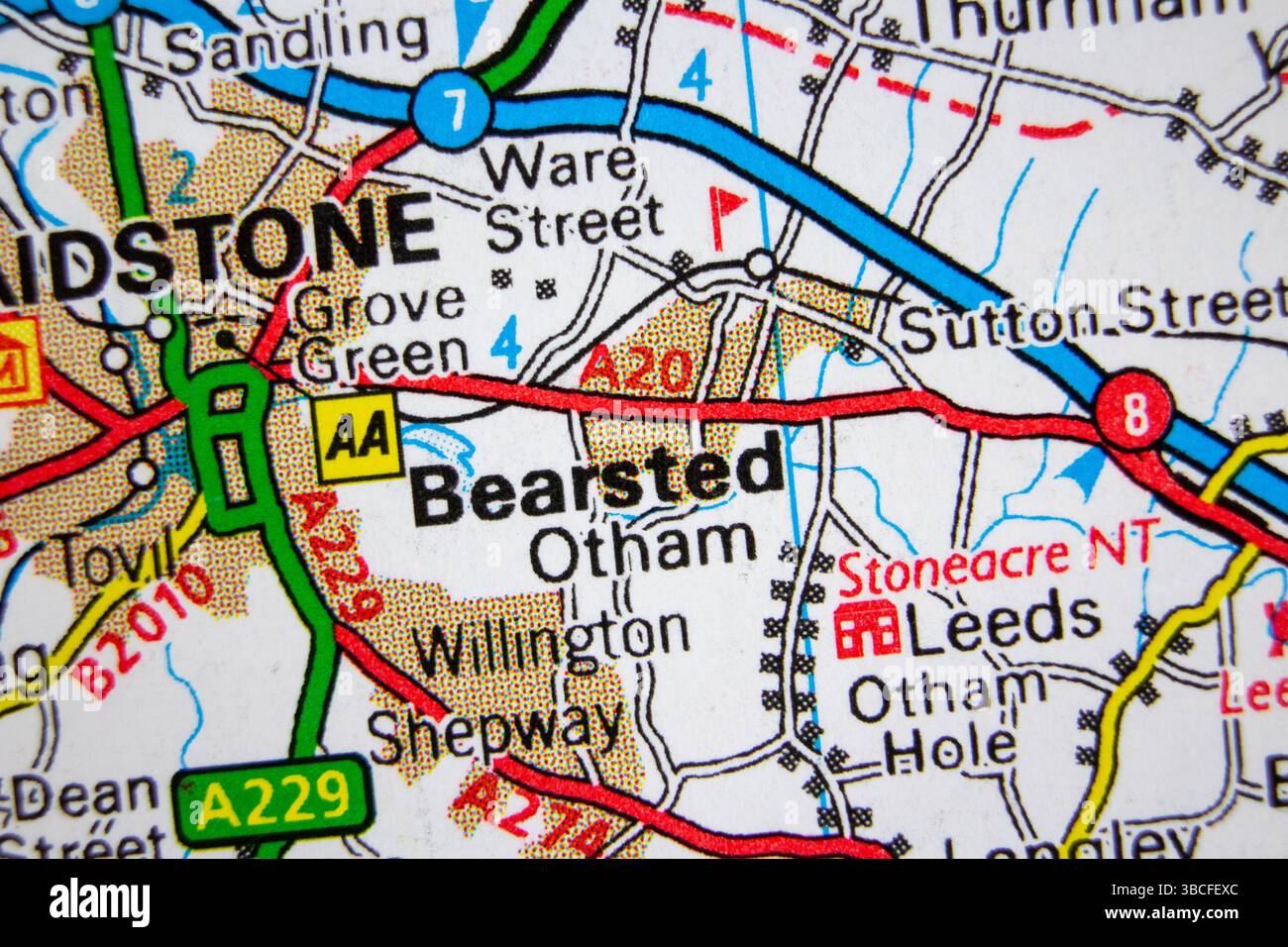 Bearsted - England, United Kingdom colour atlas map town name of the ...