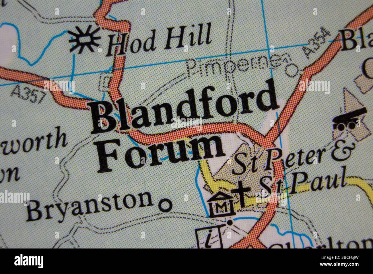 Blandford Forum - England, United Kingdom colour atlas map town name of ...