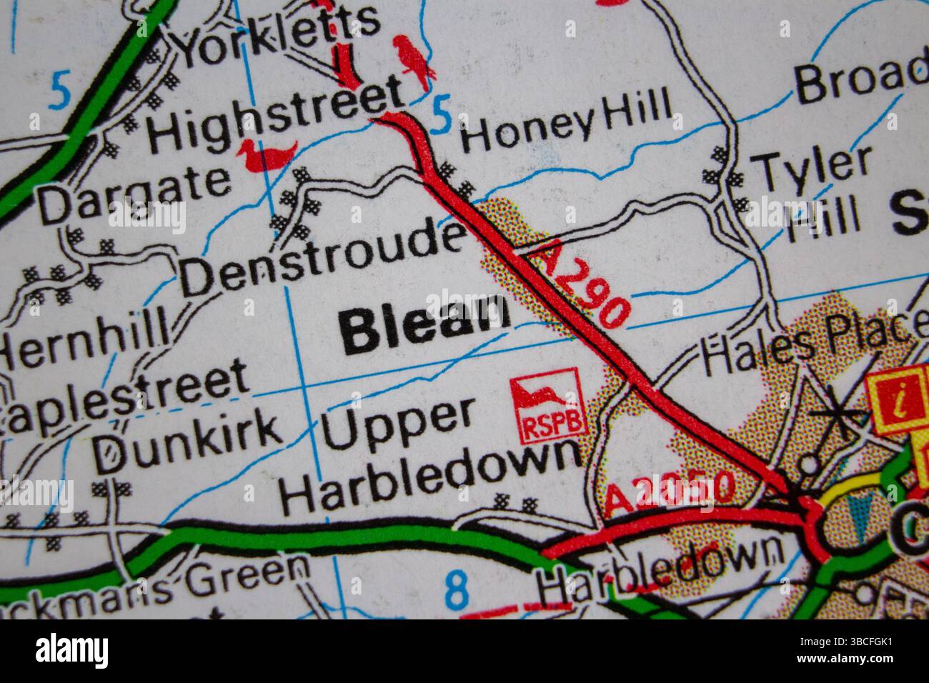 Blean - England, United Kingdom colour atlas map town name of the area ...