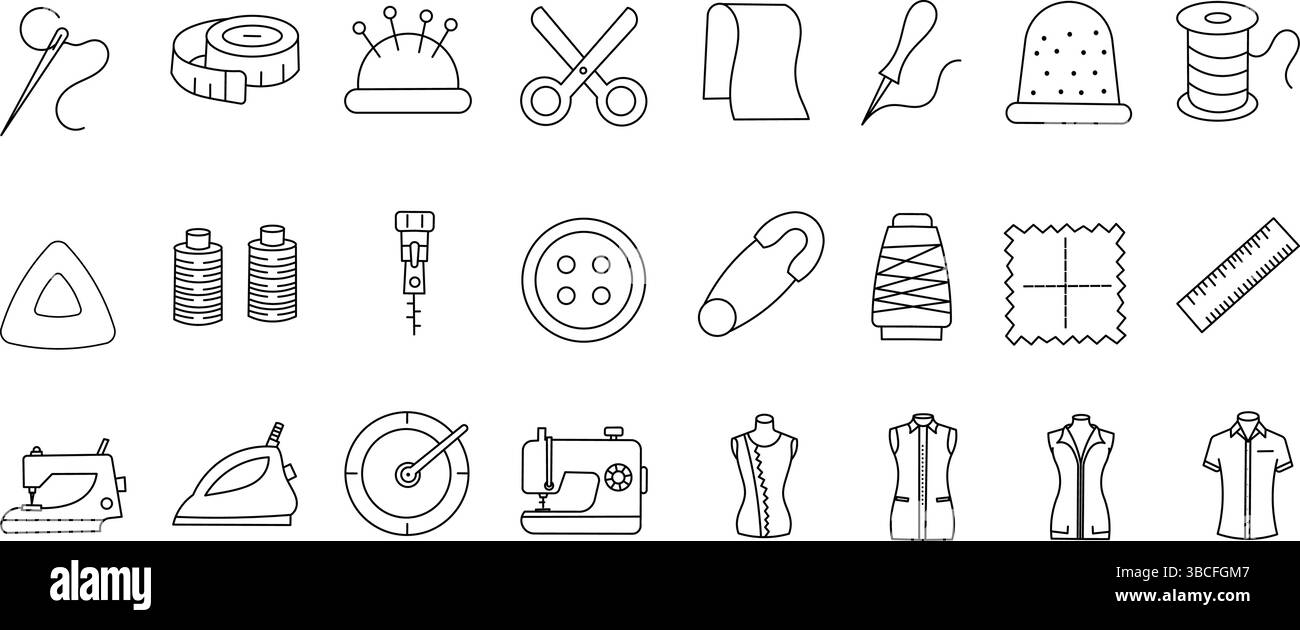 Sewing tailoring tools icons hi-res stock photography and images - Alamy