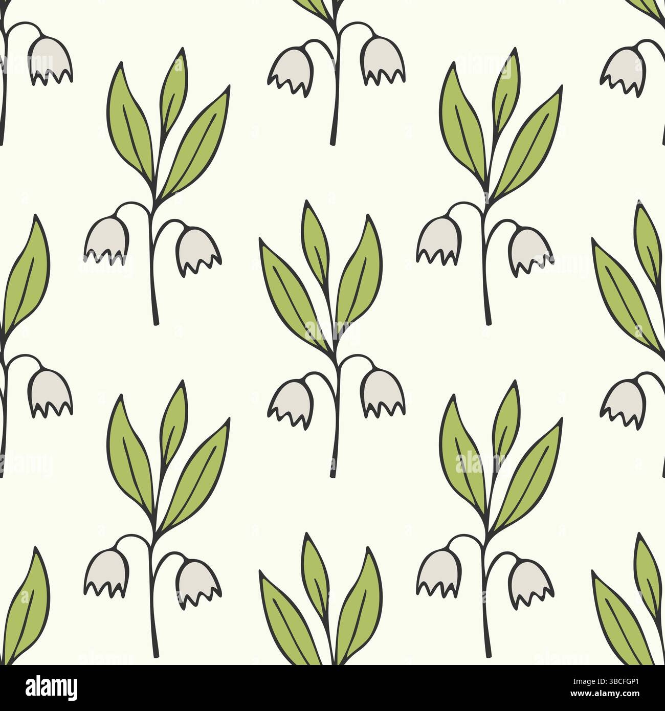 Lilies of valley Convallaria pattern, doodle hand drawing, stylized ...