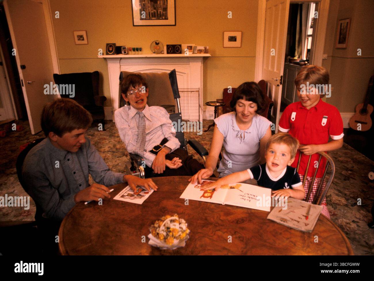 Professor Stephen Hawking at home with young family. L-R their eldest ...