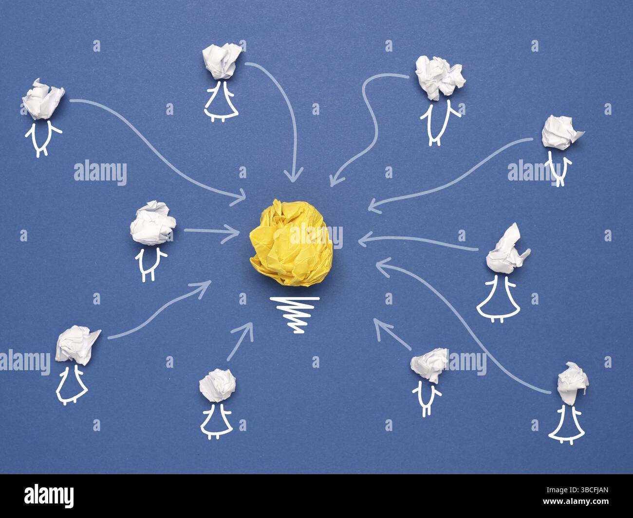 Abstract teamwork, network and community concept on a blue paper ...