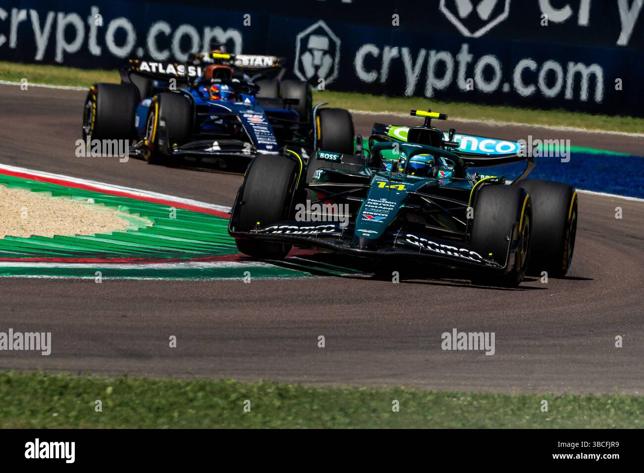 Imola, Italy - 18 May 2025, #14 Fernando Alonso (SPA, Aston Martin), #55 Carlos Sainz (SPA ...