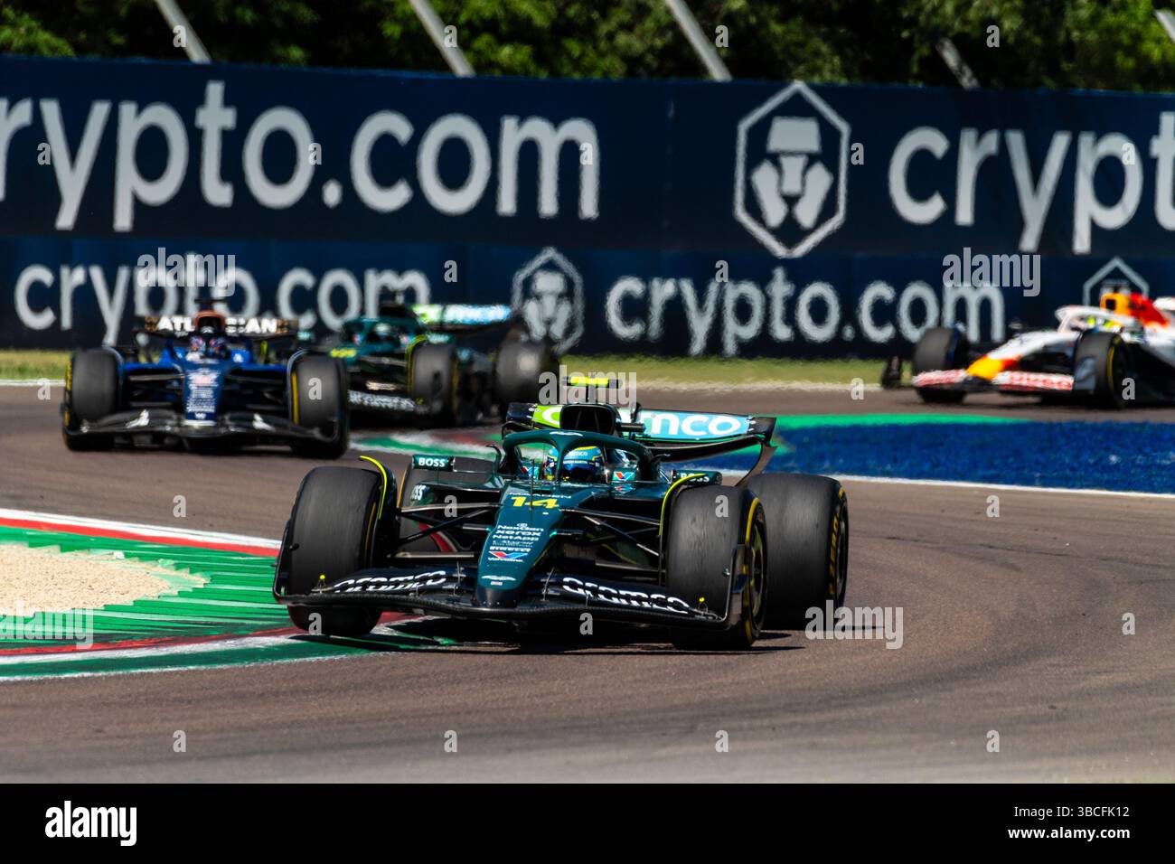 Imola, Italy - 18 May 2025, #14 Fernando Alonso (SPA, Aston Martin), #23 Alex Albon (THAI ...