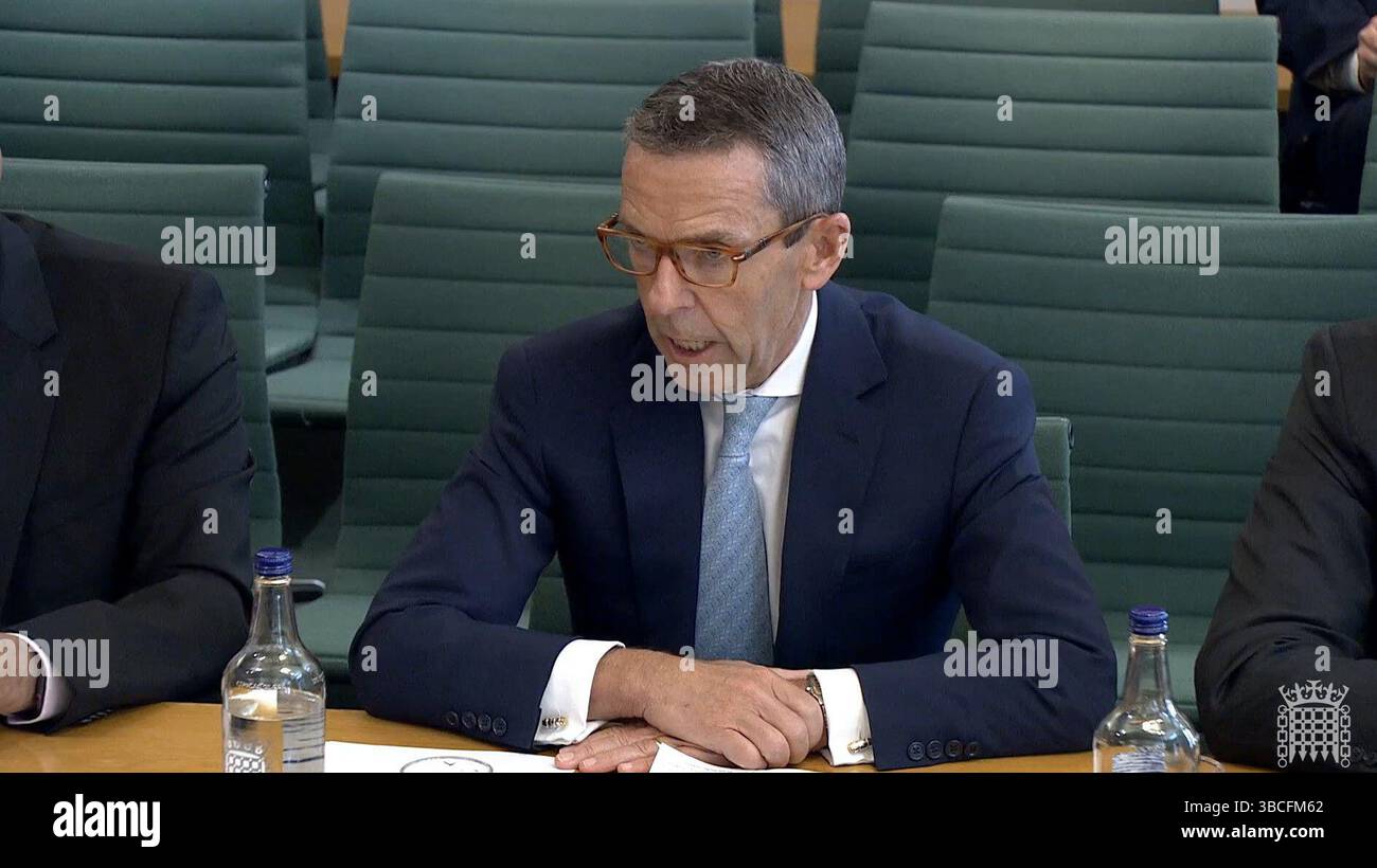 Screen grab of Ian Stuart, CEO, HSBC UK, appearing before the Treasury ...