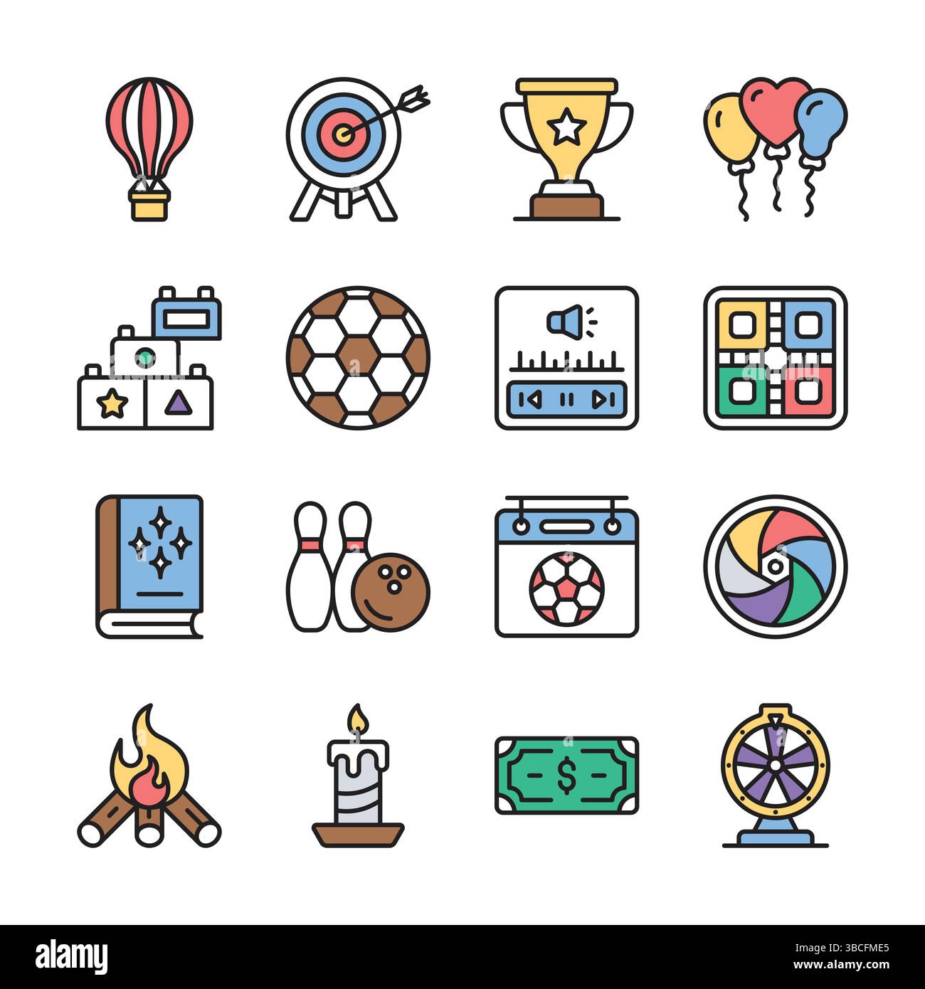 A collection of icons representing various activities and entertainment ...