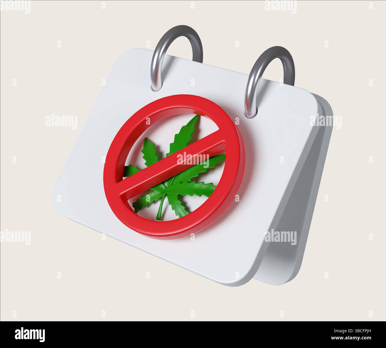 Narcotics prohibition calendar symbol with caution sign. 3D render ...