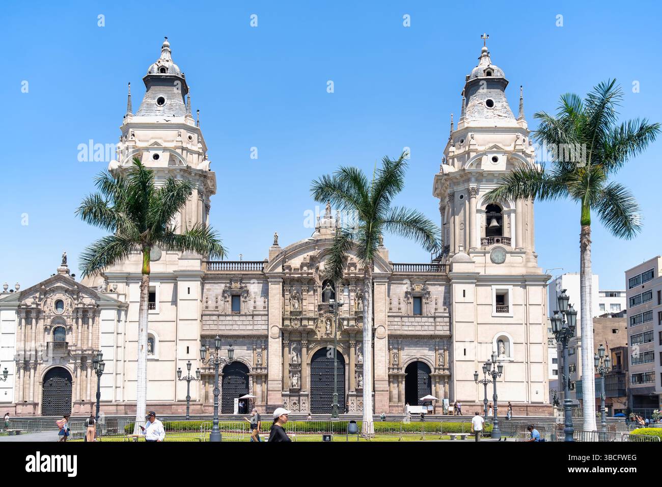 Lima, Peru - March 11, 2025: View with the facade of Lima Cathedral ...
