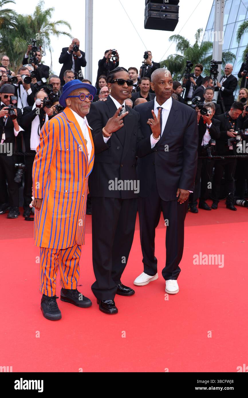 Cannes, France. 19th May, 2025. Denzel Washington, ASAP Rocky and Spike ...