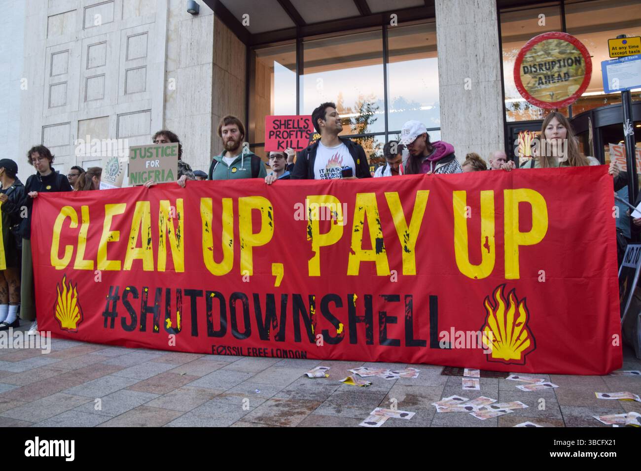 London, UK. 20th May 2025. Environmental activists gather outside Shell ...