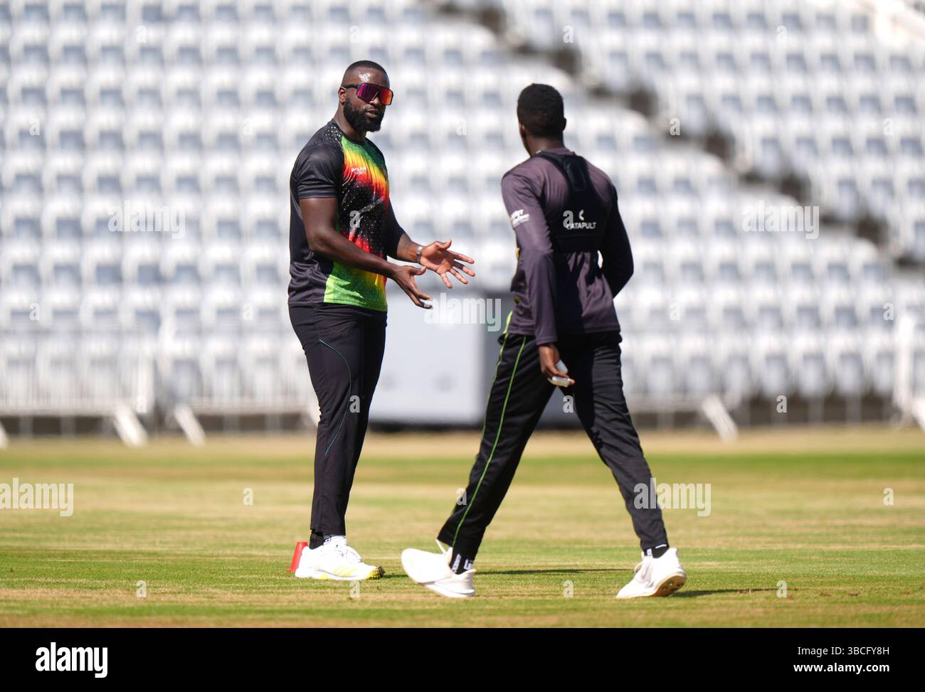 Zimbabwe's Tanaka Chivanga (left) during a nets session at Trent Bridge ...