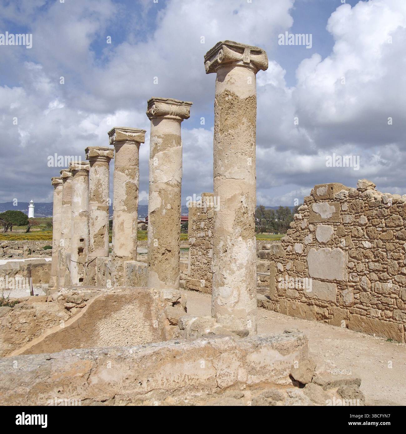 Roman walls and columns in the house of theseus in paphos cyprus with ...