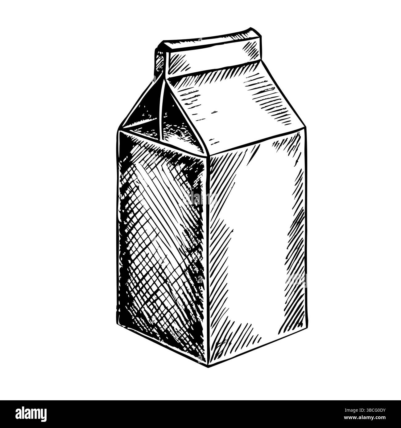 Sketch of milk carton with minimal hatching in vintage style Stock ...
