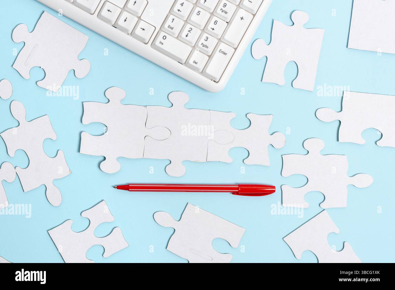 Building An Unfinished White Jigsaw Pattern Puzzle With Missing Last ...