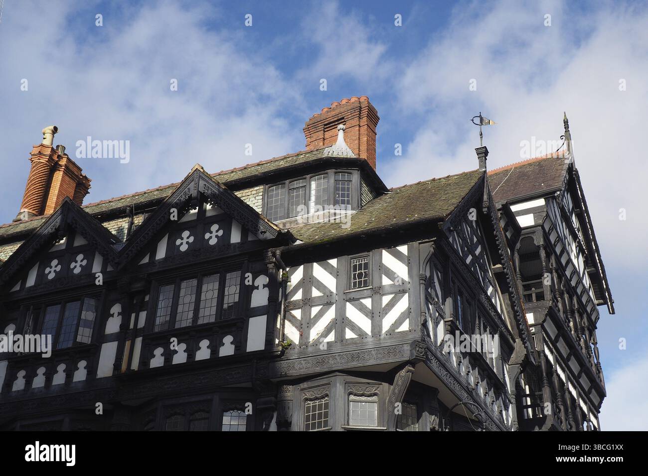 Typical large old half timbered tudor building in Chester city centre ...