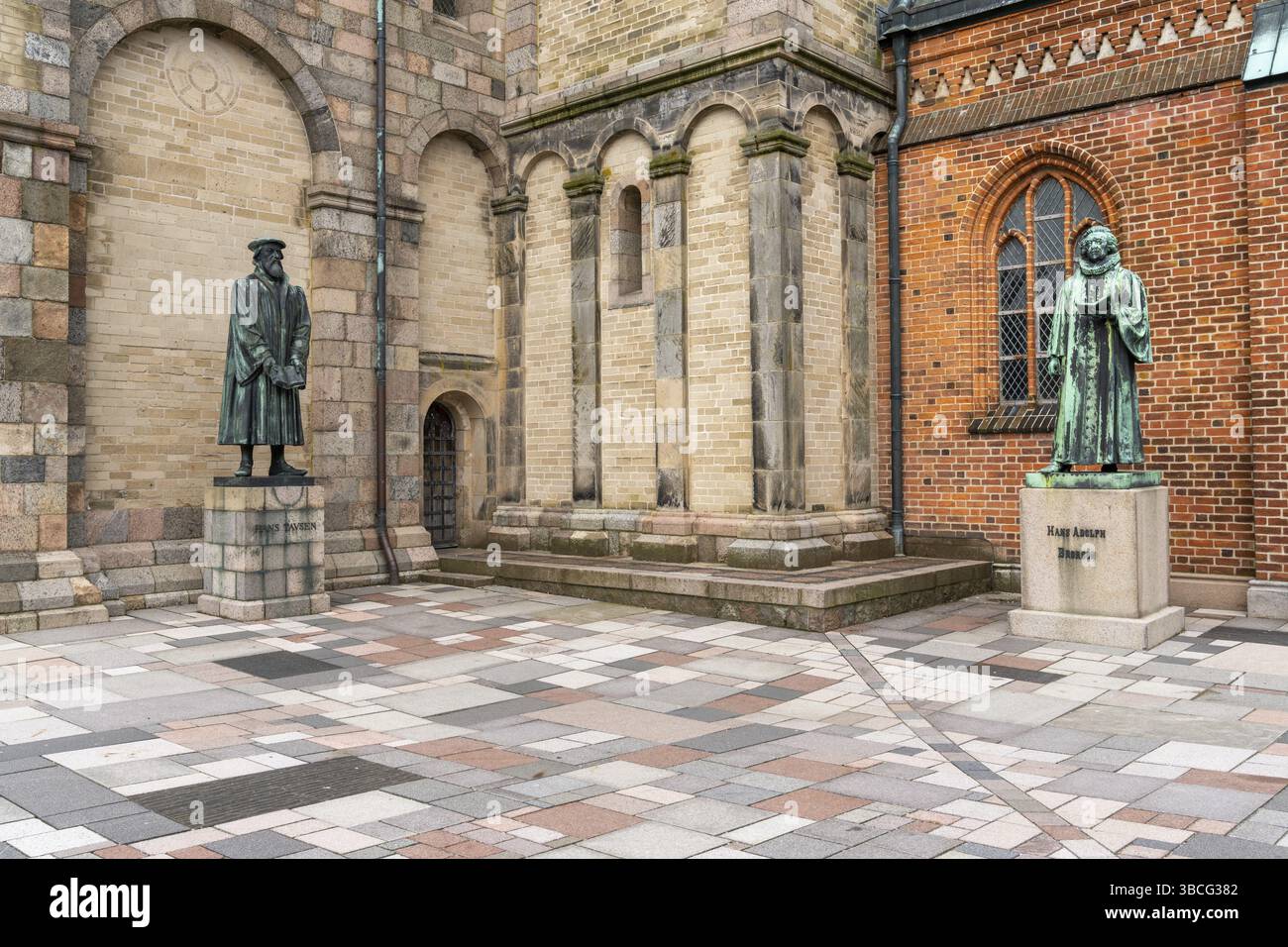 Ribe, Denmark - 28 May, 2021: statues of leading theologists outside of ...