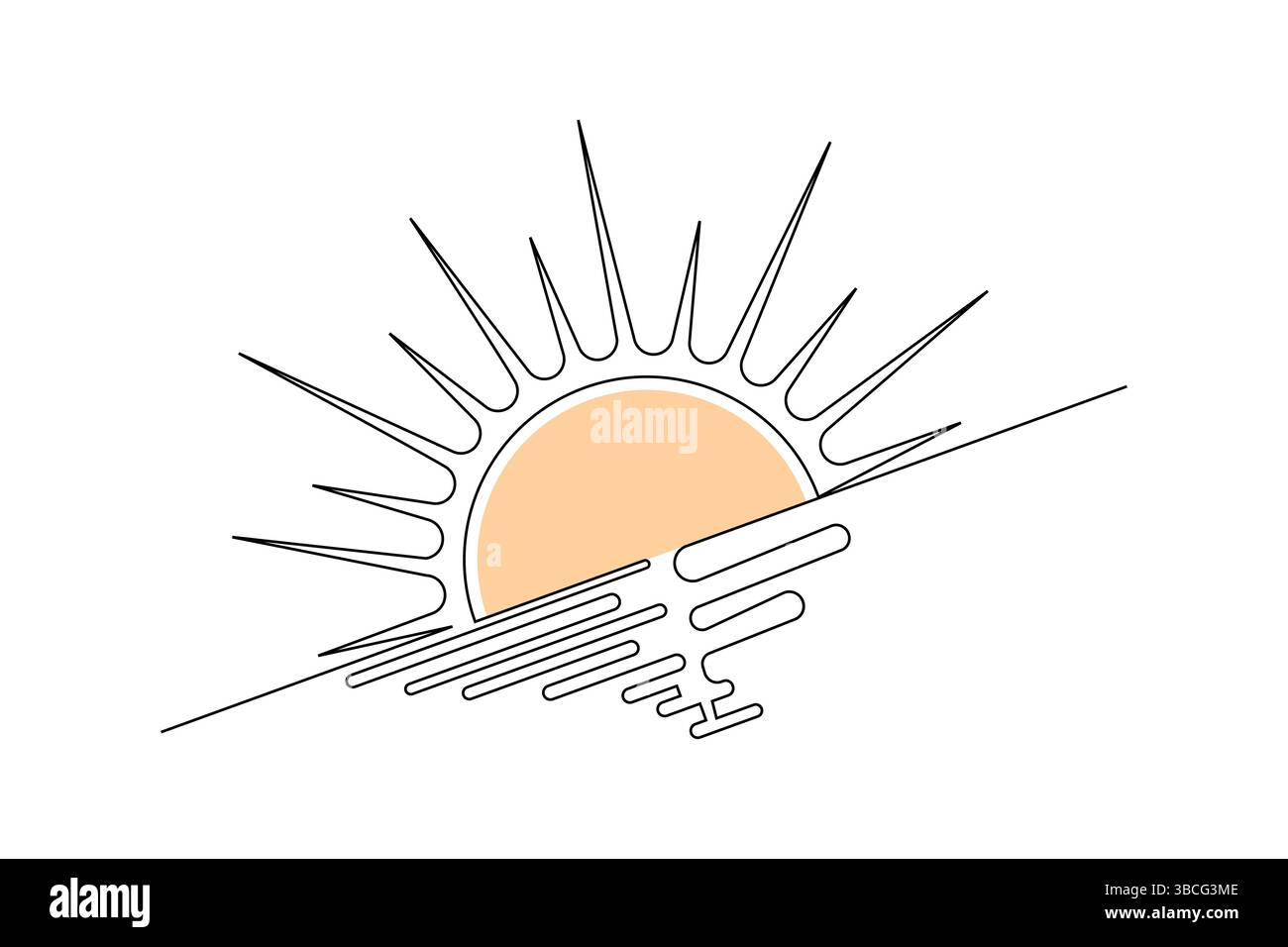Sunset and cloud continuous one line drawing of minimalist outline ...