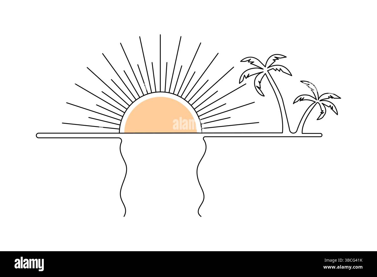 Sunset and cloud continuous one line drawing of minimalist outline ...