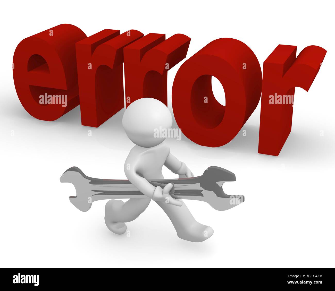 3d man with a wrench and the word error in red, 3d rendering Stock ...